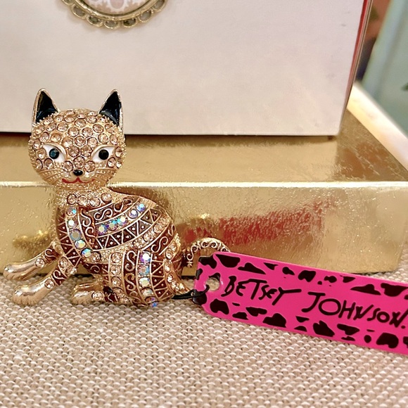 Betsey Johnson | Jewelry | Betsey Johnson Rhinestone Cat Brooch Aurora ...
